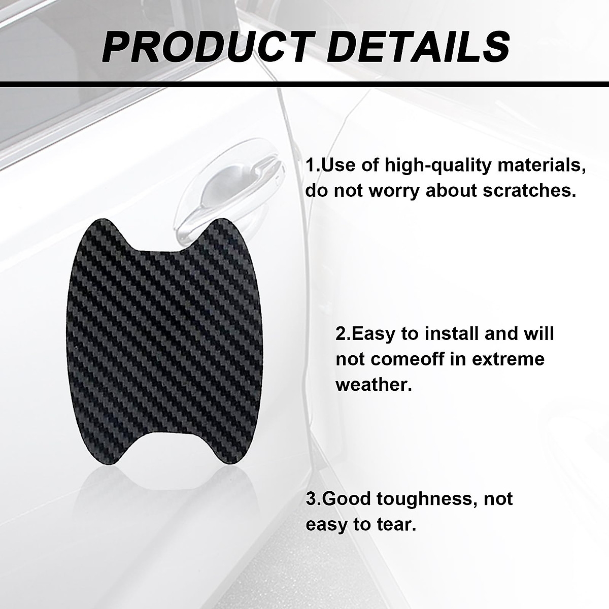 Kewucn 4PCS Car Door Handle Sticker, Carbon Fiber Auto Door Side Handle Protective Films, Anti-Scratch Vehicle Door Cup Protector, Universal Exterior Accessories for Most Cars (Black)
