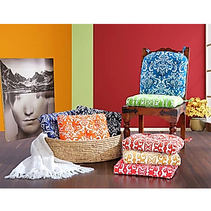 COZY TRENDS Handmade Cotton Chair Pads Cushions Seat Pad with Ties 16''x16'' for Dinning Kitchen Living Room Chairs Office Chair Bench Thick Reversible Damask Design U Shape (Set of 2) (Beige)