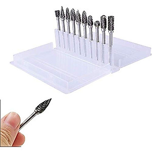 ASNOMY Double Cut Carbide Rotary Burr Set - 10 Pcs 1/8" Shank, 1/4" Head Length Tungsten Steel for Die Grinder Drill, Metal Carving,Polishing,Engraving,Drilling