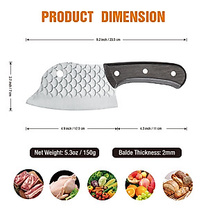 TJ POP Small Vegetable Cleaver Knife, Lightweight Chopping Knife for Women, Cute dolphin shape Full-tang Meat Cleaver with 30Cr13 Steel Blade Thickness 2 mm, Fish shape series HP01001