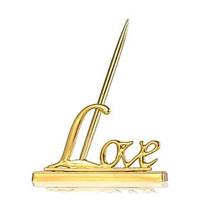 Tinksky Wedding Signing Pen with Gold Plated Metal Love Holder Party Pen Set Wedding Bridal Engagement Valentine's Day Favors (Gold)