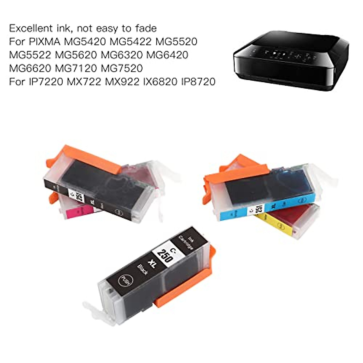 FTVOGUE 250‑251 Multi Colors Ink Cartridge Replacement Printer Inkjet Cartridges for PIXMA (BK BK C M Y 5 Colors)