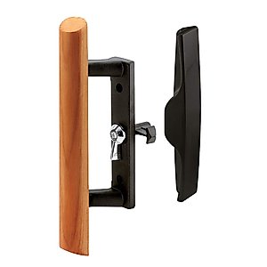 Prime-Line C 1095 Sliding Glass Door Handle Set, 3-1/2 In., Diecast and Wood, Black, Hook Style, Internal Lock (Single Pack)