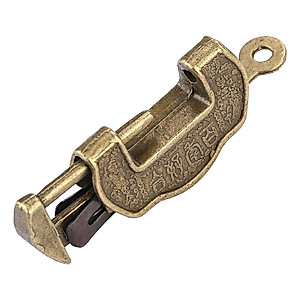 Vintage Antique Padlock Chinese Carved Vintage Zinc Alloy Love Lock Retro Cabinet Lock with Tassel Key for Jewelry Box Drawer (S)