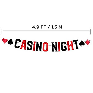 Casino Themed Glitter Banner – Las Vegas Birthday and Bachelorette Party Decorations – Poker Party Garland, Favors and Supplies