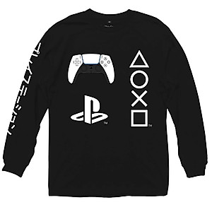 Ripple Junction Sony PlayStation Men’s Long Sleeve T-Shirt Controller, Logo, and Buttons 2XL Black