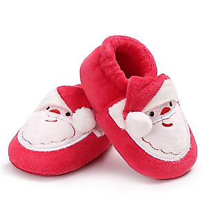 HsdsBebe Baby Boys Girls Christmas Red Shoes Cotton Infant Soft Sole Anti-Slip Christmas Slippers Moccasins Toddler Stay on House Crib Shoes