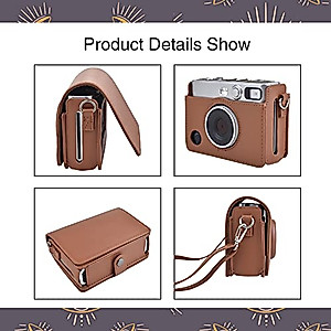 MUZIRI KINOKOO Instax Mini EVO Case for Fujifilm Instax Mini EVO/Polaroid Mini EVO Camera with Adjustable Shoulder Strap in Brown Lychee Texture Horizonal Style