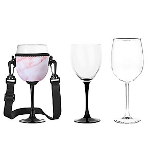 Beautyflier Wine Glass Insulator/Drink Holder/Neoprene Sleeve with Adjustable Neck Strap For Wine Walk (Marble Pink)