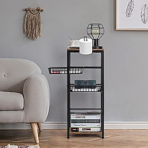 Bathroom Storage Cabinet Free Standing Units Organizer Shelf Floor Storage Tower with Drawers 4 Tier Shelving Rack with Paper Bar Narrow Storage Shelves for Bath Living Room Washroom, Farmhouse Brown