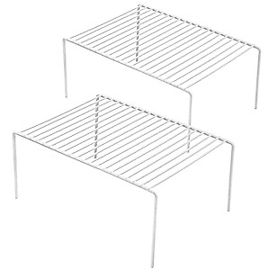 iPEGTOP Set of 2 Kitchen Cupboard Organiser, Freezer Cabinet Shelf Wire Rack, Medium (13 x 9.4 Inch) Rustproof Steel Storage Space Saver Shelves for Countertops Pantries Utensils Countertops -White