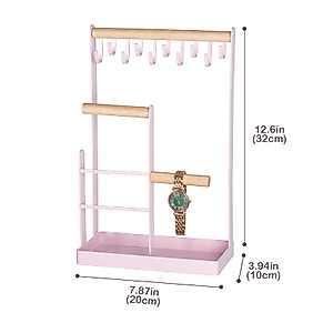 ProCase Jewelry Organizer Stand Holder, 4-Tier Necklace Organizer with Ring Tray, Small Cute Aesthetic Jewelry Tower Storage Rack Tree for Bracelets Earrings Rings - Pink