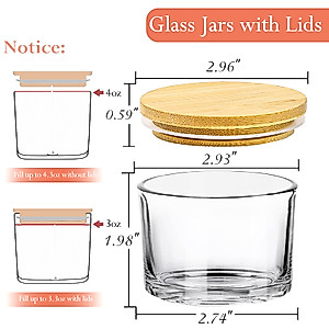 CONNOO 15 Pack 4 OZ Clear Glass Candle Jars with Airtight Bamboo Lids for Making Candles, Bulk Small Wide Mouth Empty Candle Containers with Sticky Warning Labels - Dishwasher Safe