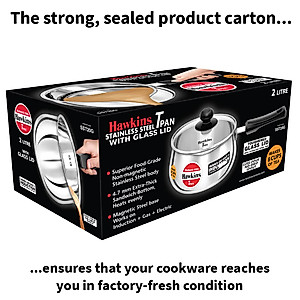 HAWKINS 2 Litre Stainless Steel TPan with Glass Lid, Induction Saucepan, Steel Utensil, Silver (SST20G)