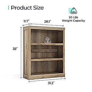 LINSY HOME 3-Tier Bookcase Display Storage Shelves Farmhouse Bookshelf for Home Office, Living Room, Bed Room - Light Brown