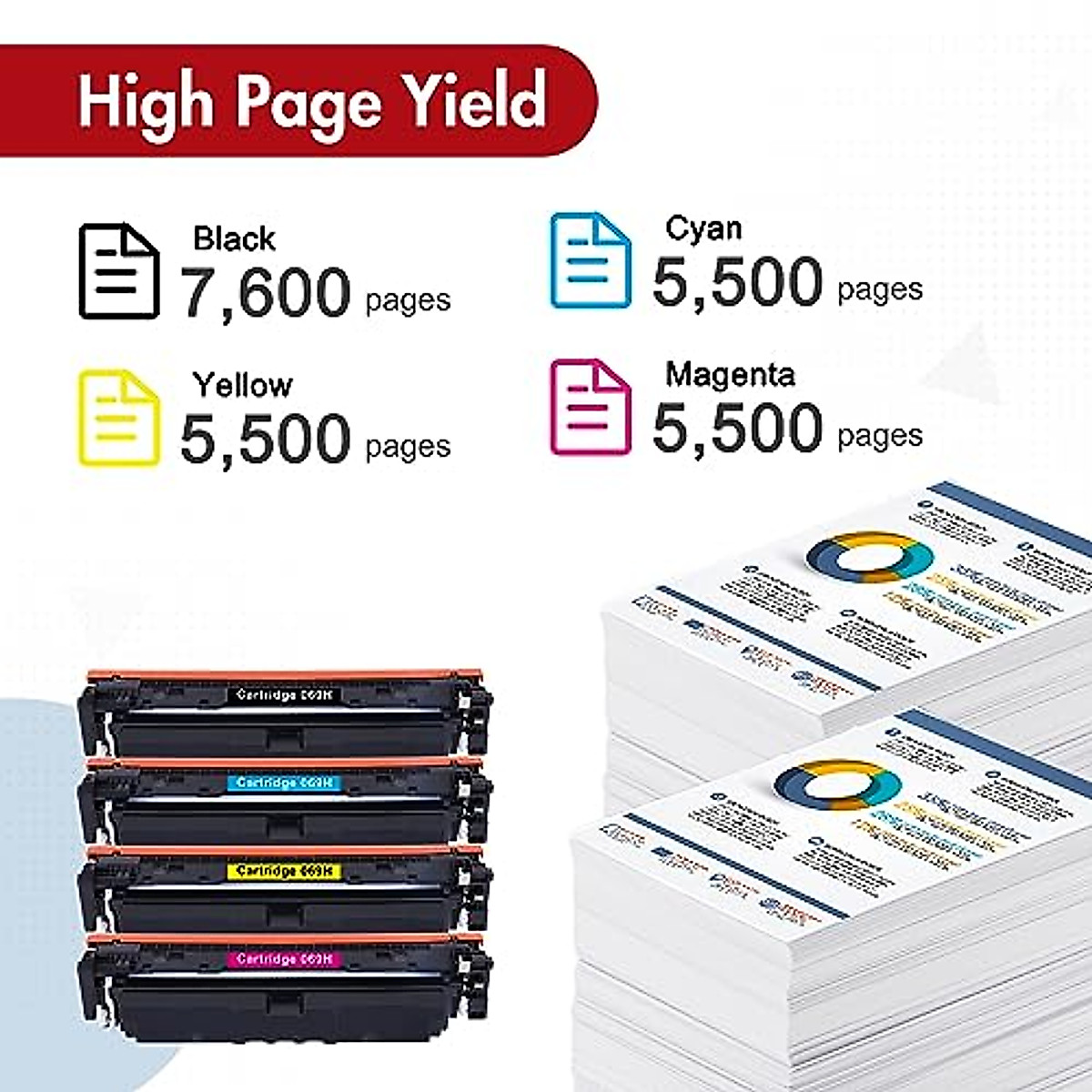 069H 069 MF753Cdw 4 Pack Color Toner Cartridge Set Replacement for Canon 069H 069 Toner Cartridge for Canon Color imageCLASS MF753Cdw MF751Cdw LBP674Cdw Printer Black Cyan Yellow Magenta