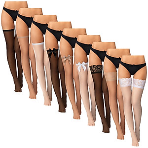 9 Pairs Women Thigh High Fishnet Stockings Silky Thigh High Stockings Lace Thigh High Socks over the Knee Fishnet Socks (Stylish Style)