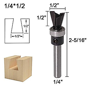 Wolfride 2Pcs Dovetail Router Bits 1/4 Inch Shank Dovetail Joint Router Bit Set with Bearing for Woodworking Cutter