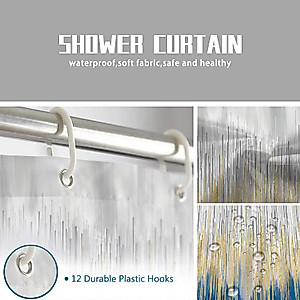 Ouyisha Blue and Gray Ombre Shower Curtain Navy Gold Modern Abstract Shower Curtains for Bathroom Contemporary Oil Painting Striped Fabric Shower Curtain Set Waterproof with Hooks, 72" X 72"