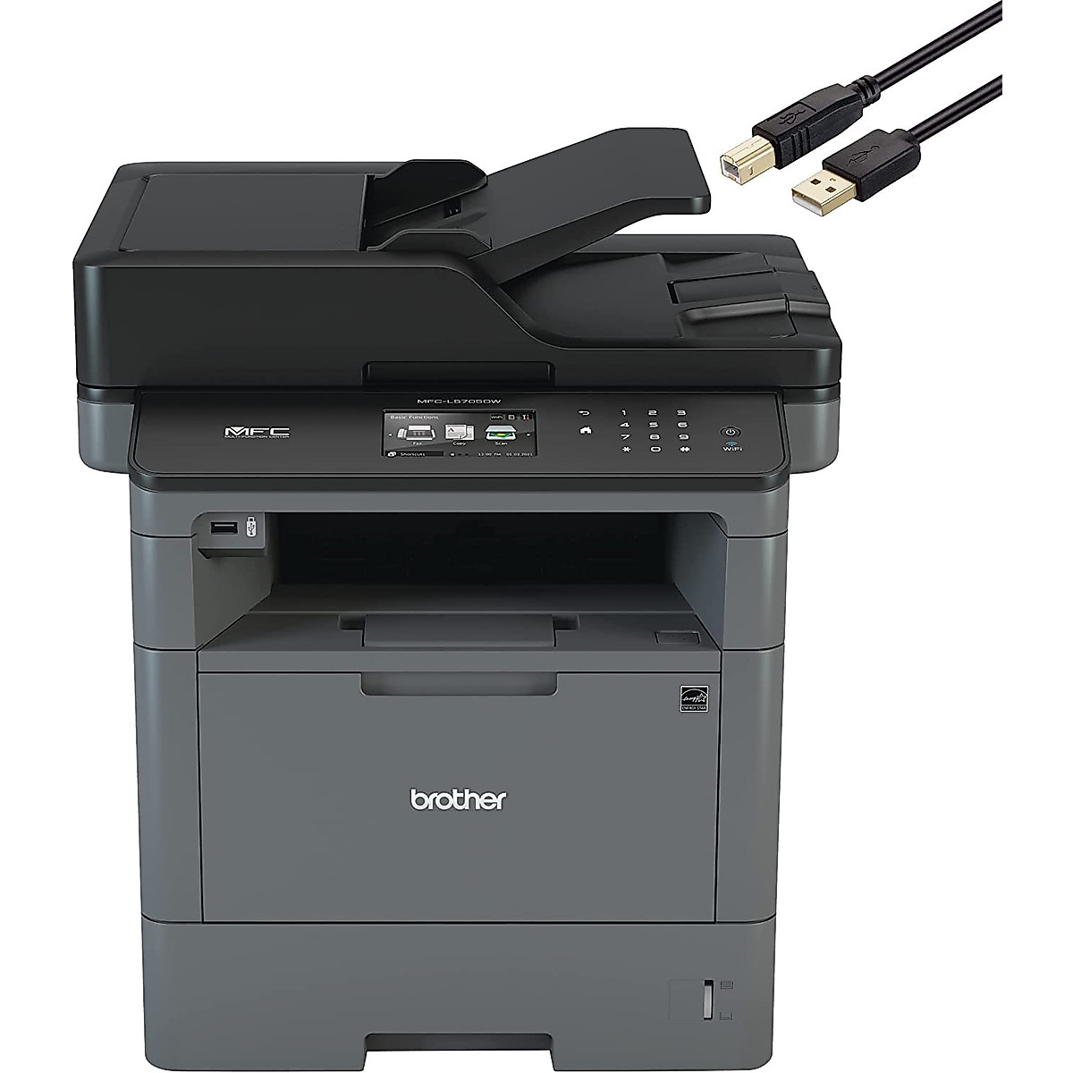 Brother MFC-L5705DW All-in-One Wireless Monochrome Laser, AutoDuplex Printing, Copy | Scan | Fax, 1200 x 1200 dpi, 42ppm, 256MB,50-Sheet ADF, WULIC Printer Cable