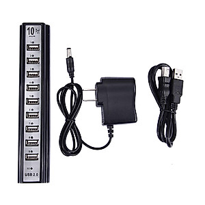 JSANSUI Distributor hub 10-Port USB2.0 HUB Splitter Computer with USB Power Extension Multi-Interface, USB2.0 High-Speed Multi-hub Extension and Power Adapter (Silver)