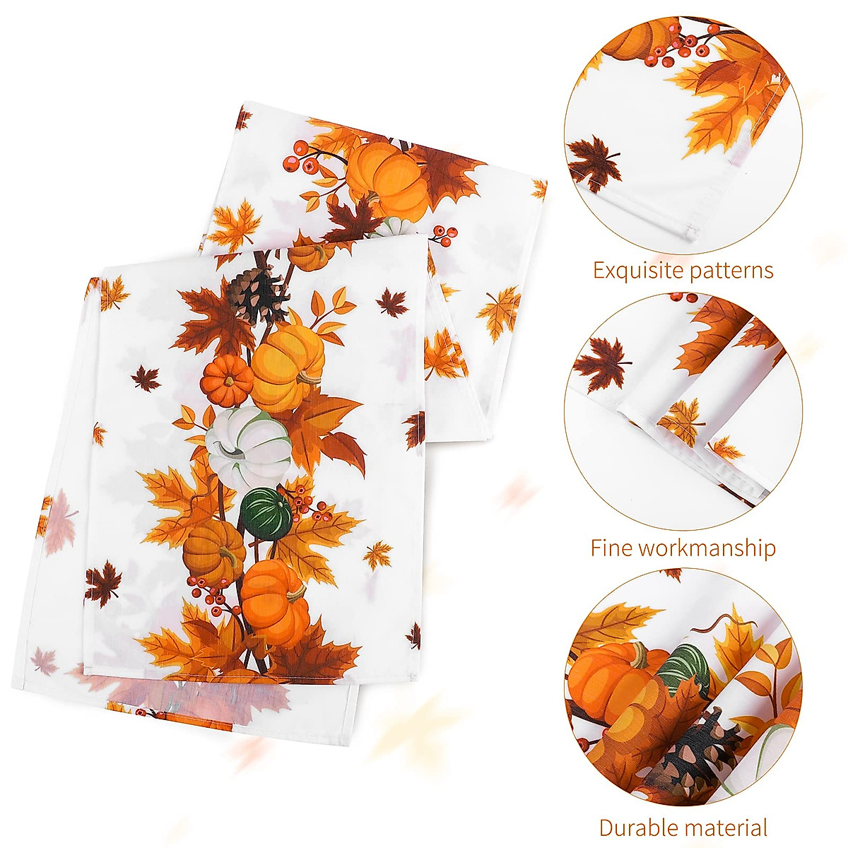 Ruisita Thanksgiving Table Runner 73 x 12 Inches Fall Maple Leaves Pumpkin Table Cloth Runner Polycotton Autumn Harvest Tablerunners for Thanksgiving Parties Decoration Fall Wedding Decorations