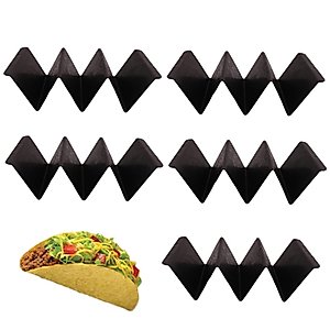 Taco Holders Set of 5 - Heavy-Duty Taco Stands hold 3 Tacos - Use as a Taco Rack to fill Tacos with Ease - Safe for Dishwasher, Oven, and Grill - Taco Shell holder (Black-5pack)