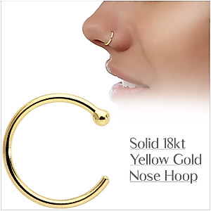 Body Candy Unisex Adult Solid 18k Yellow Gold Nose Stud Hoop 20 Gauge 5/16" Body Piercing