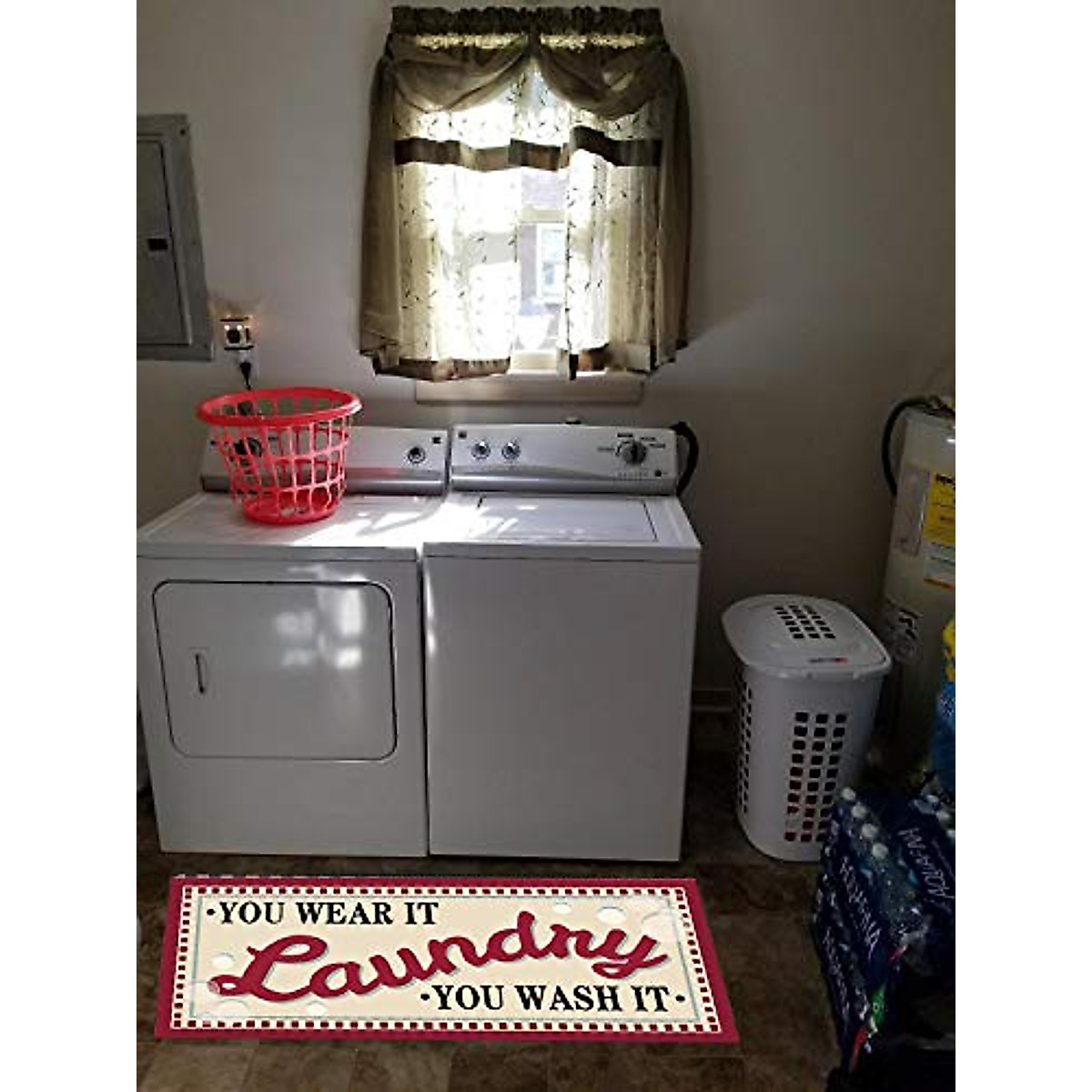 Flytime Funny Laundry Room Mat Rug Non-Skid Rug Carpet Farmhouse Washhouse Mat Vintage Style Bathroom Rugs Red 16" X 40" Inches