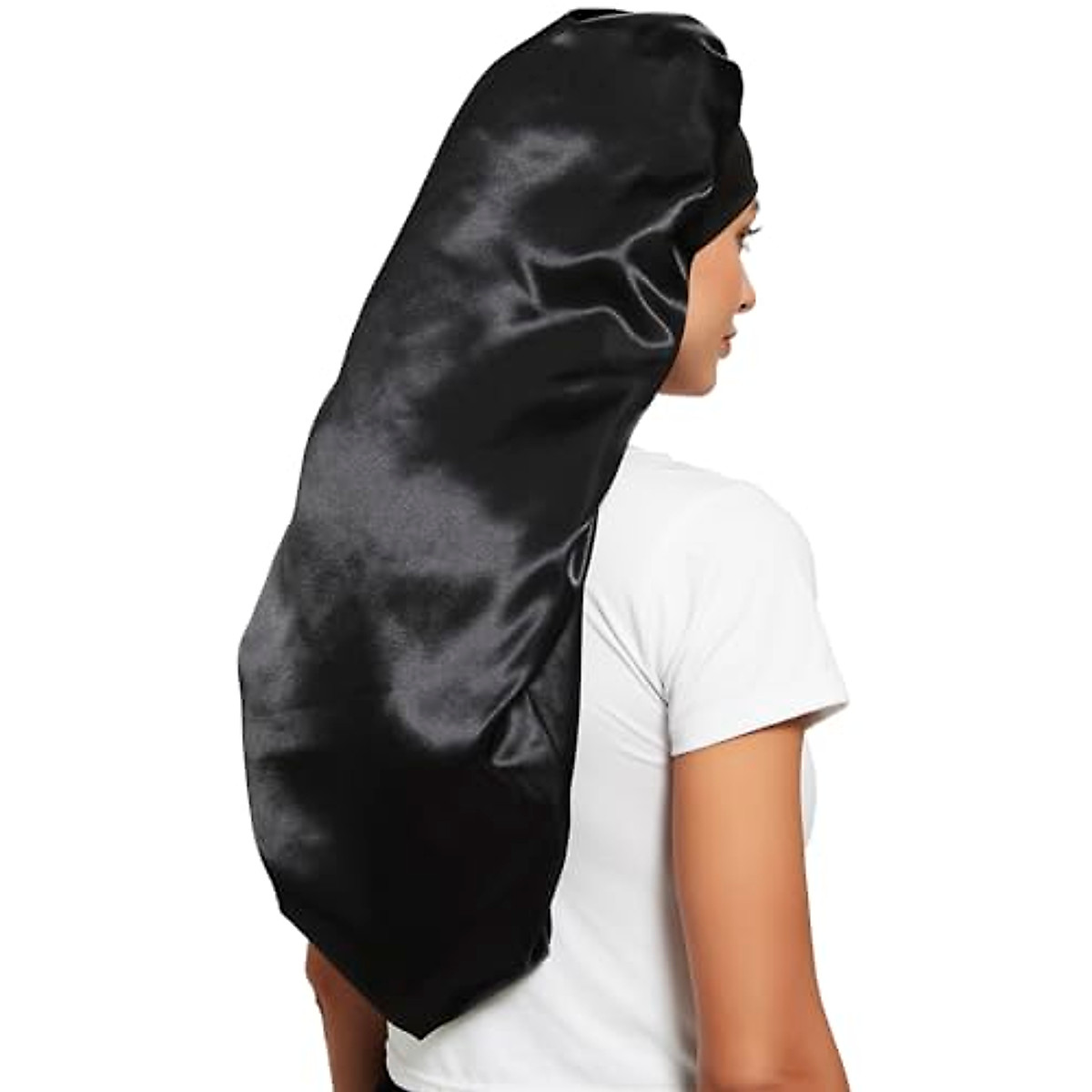 Wbfwbb Braid Bonnet for Sleeping, Wide Elastic Band Satin Hair Wrap Sleeping Cap for Women Cap for Braids, Curly, Long Hair Black