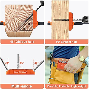 Steel DN Mate 30 45 90 Degree Angle 4 Sizes Drill Guide for Cable Railing Lag Screw Wood Post, Durable Aluminum Drill Hole Guide Jig for Angled/Straight Holes for Deck Cable Stair Handrail DG12
