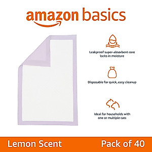 Amazon Basics Cat Pad Refills for Litter Box, Lemon Scent - Pack of 40, Purple and White
