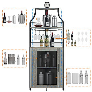 GAOMON Corner Wine Bar Rack Cabinet with Detachable Wine Rack, Bar Cabinet with Glass Holder, Small Sideboard and Buffet Cabinet with Mesh Door (Grey)