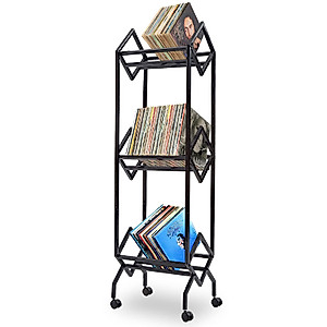ERFEI Vinyl Record Storage Rack 3 Tier Vinyl Holder Multipurpose Book Magazine Files Display Stand with Casters for Bedroom Living Room Office