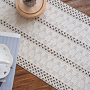 Alynsehom Macrame Table Runner Cream Beige Boho Table Runner with Tassels Hand Woven Cotton Table Runner Rustic Farmhouse Table Runner for Bohemian Kitchen Dining Table(12x95in)