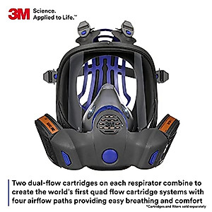 3M Secure Click Full Face Reusable Respirator with Large Lens, Speaking Diaphragm and Push Button Seal Check, FF-802, Painting, Sanding, Chemical Clean-up, Sawing, Medium