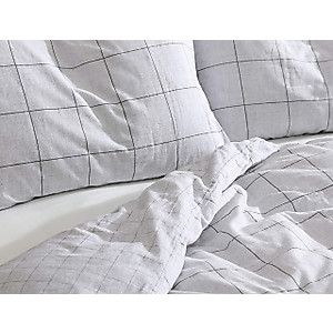 Kenneth Cole New York - Queen Duvet Cover Set, Reversible Cotton Bedding with Matching Shams, Modern Home Decor (Holden Grid Grey, Queen)