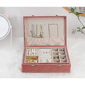 ZZYINH AN207 Crytal Velvet Jewlery Box Double Layer Large Capacity Jewelry Box Ear Stud Necklace Bracelet Flannel Ornament Box Small Jewelry (Color : Pink)