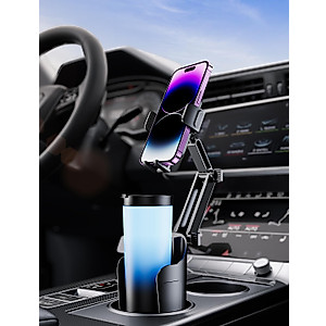 Car Cup Holder Phone Mount: [Bottle Friendly] Car Cell Phones Cup Stand Expander with Height Adjustable Arm Fit for Truck | SUV | Automobile Compatible with iPhone & Samsung & Android Smartphones