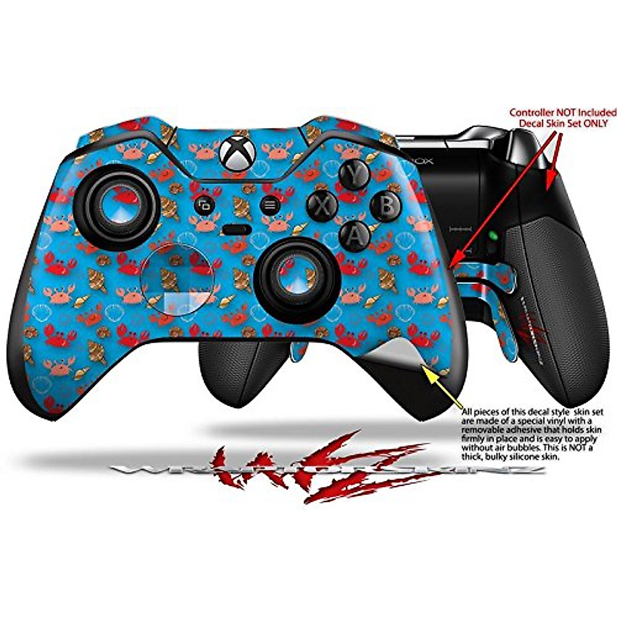 Crabs and Shells Blue Medium - WraptorSkinz Decal Style Vinyl Skin Wrap compatible with XBOX One ELITE Wireless Controller (CONTROLLER NOT INCLUDED)