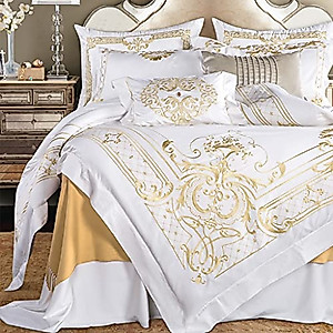 TBGFPO Gold Bedding Set Queen Size Sheet Set Cotton Embroidered Sheet and Duvet Set (Color : D, Size : 1.8 * 2.0m)