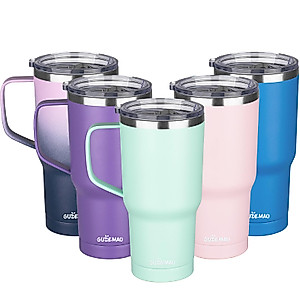 20 oz Insulated Coffee Mug with Ceramic Coating, Stainless Steel Travel Mug Tumbler with Handle Lid and Straw, Double Wall Leak-Proof Thermos Coffee Travel Mug Keeps Drink Hot and Cold (Green)