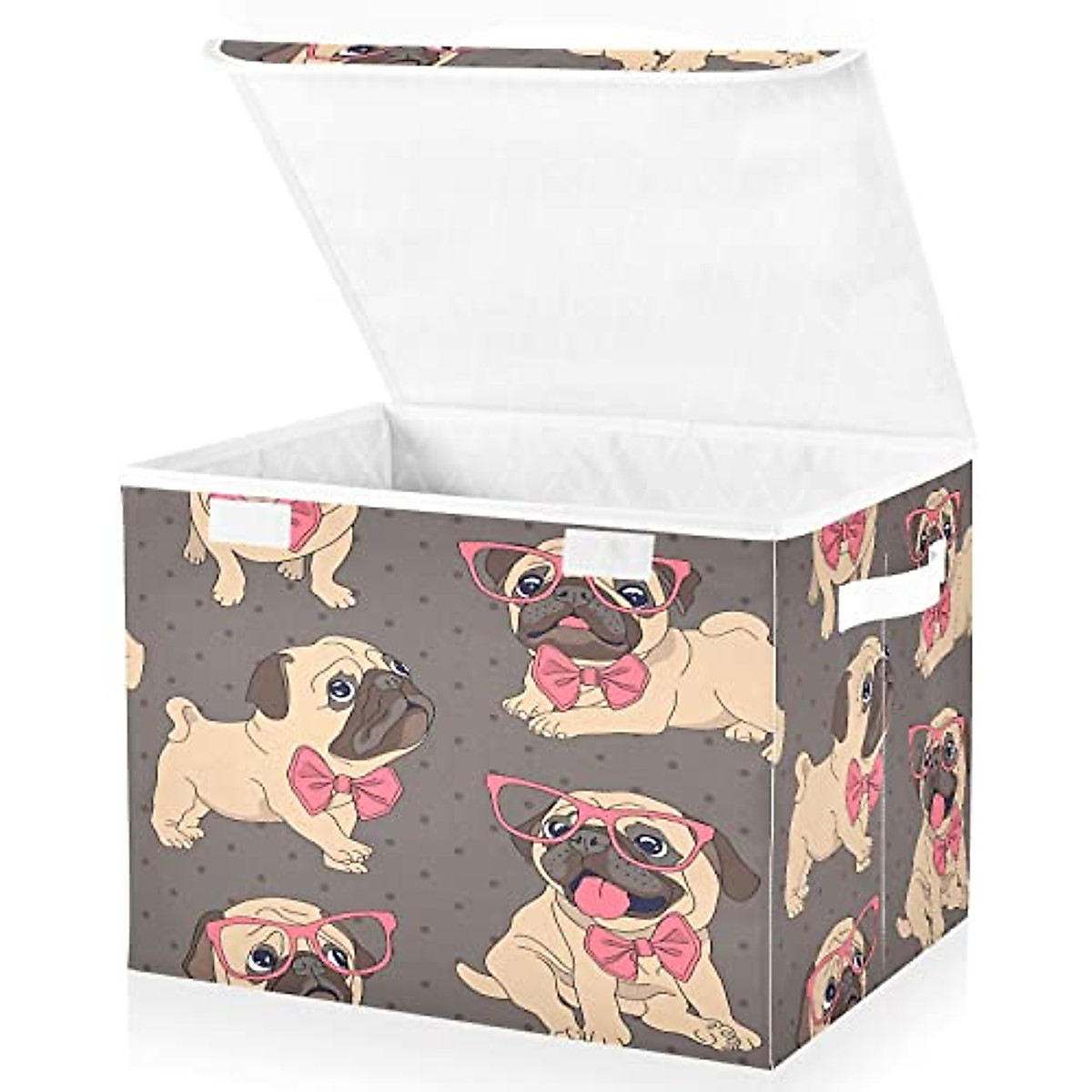 Krafig Cartoon Animal Dog Foldable Storage Box Large Cube Organizer Bins Containers Baskets with Lids Handles for Closet Organization, Shelves, Clothes, Toys