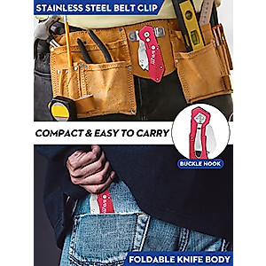 Utility Knife, BIBURY Upgraded Version Heavy Duty Box Cutter, Pocket Carpet knife with 10 Replaceable SK5 Stainless Steel Blades, Belt Clip, Easy Release Button, Quick Change and Safety Lock-Red