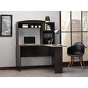 Ameriwood Home Dakota Space Saving L Desk with Hutch Espresso/Rustic Medium Oak