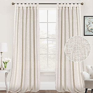 FantasDecor Curtains 108 inch Length 2 Panels Tab Top for Living Room Bedrrom Light Filtering Linen Textured Window Drapes Neutral Country Rustic Farmhouse Boho Shades, Natural