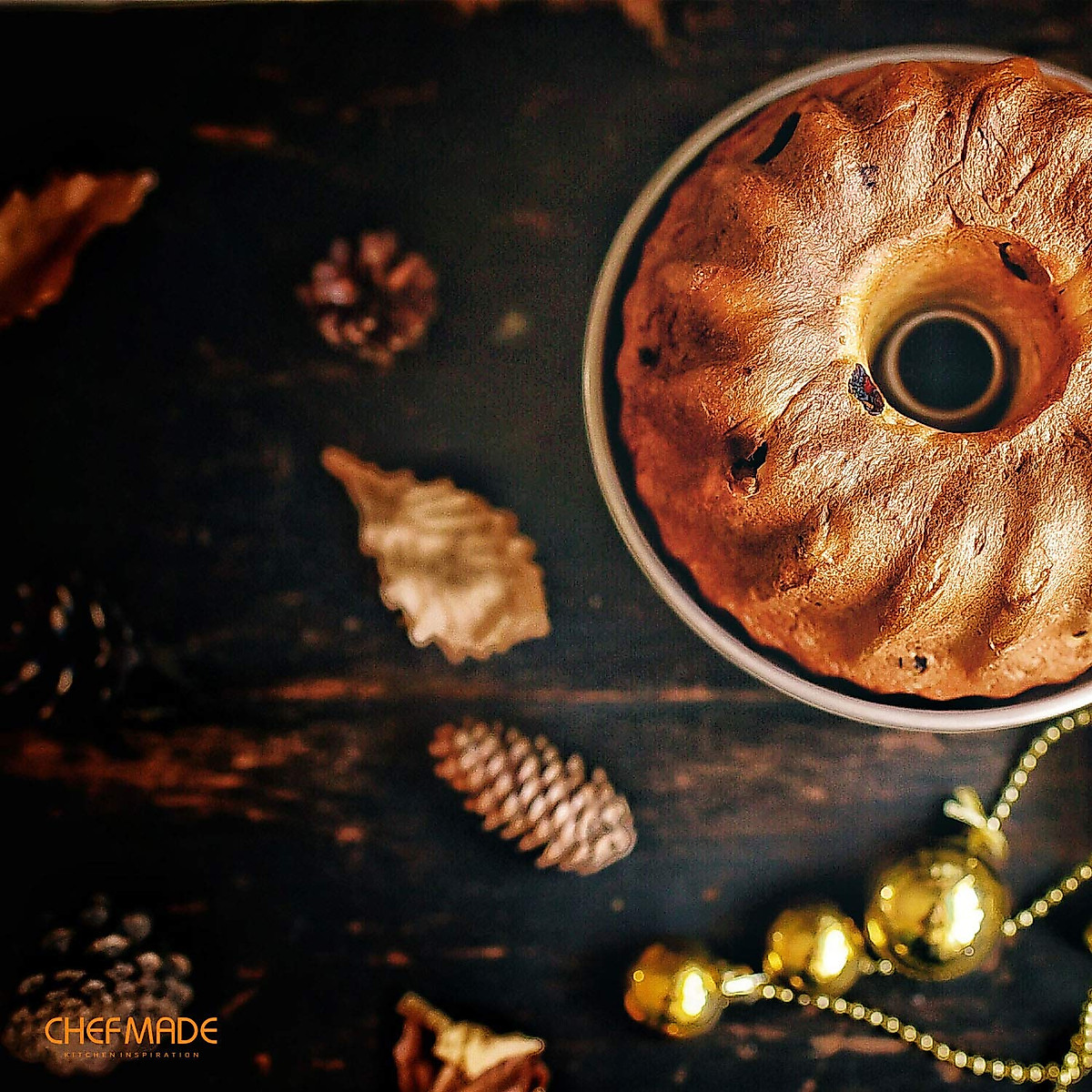 CHEFMADE Tube Cake Pan, 6.5-Inch Non-Stick Vortex-Shaped Tube Pan Kugelhopf Mold for Oven and Instant Pot Baking (Champagne Gold)