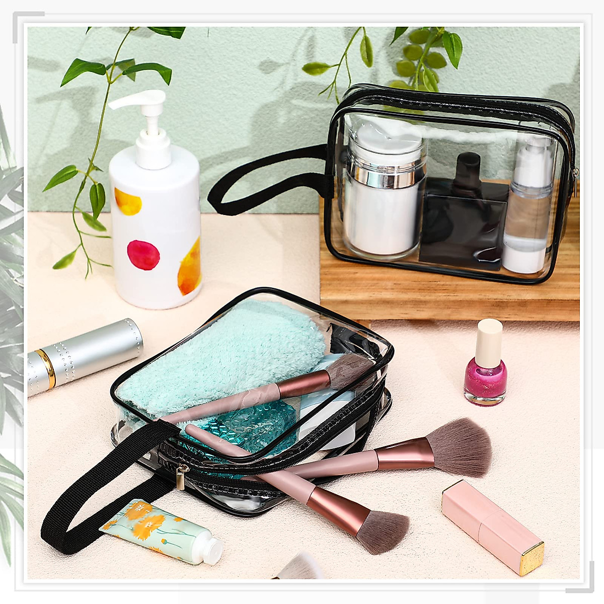 Silkfly 24 Pcs Clear Toiletry Bag PVC Travel Cosmetic Bag with Handle Strap Makeup Bag Vacation Valentine Salon Gift(Black)