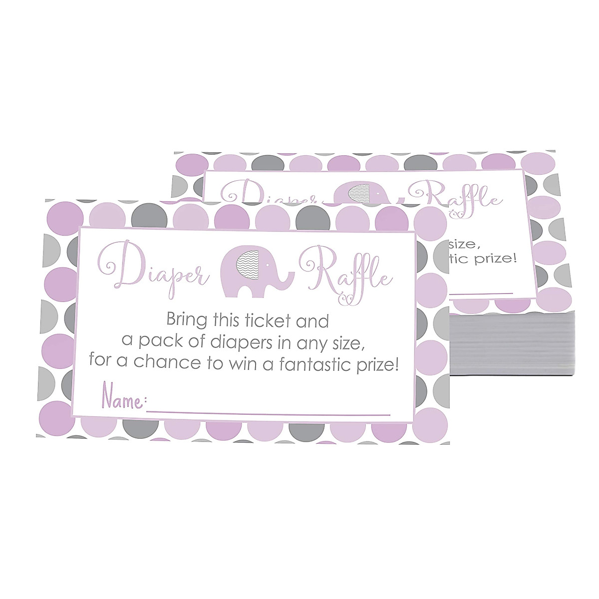 Purple Elephant Diaper Raffle Tickets, Girls Baby Shower Games for Prizes, Baby Shower Diaper Raffle Invitation Insert Cards, 25 Pack