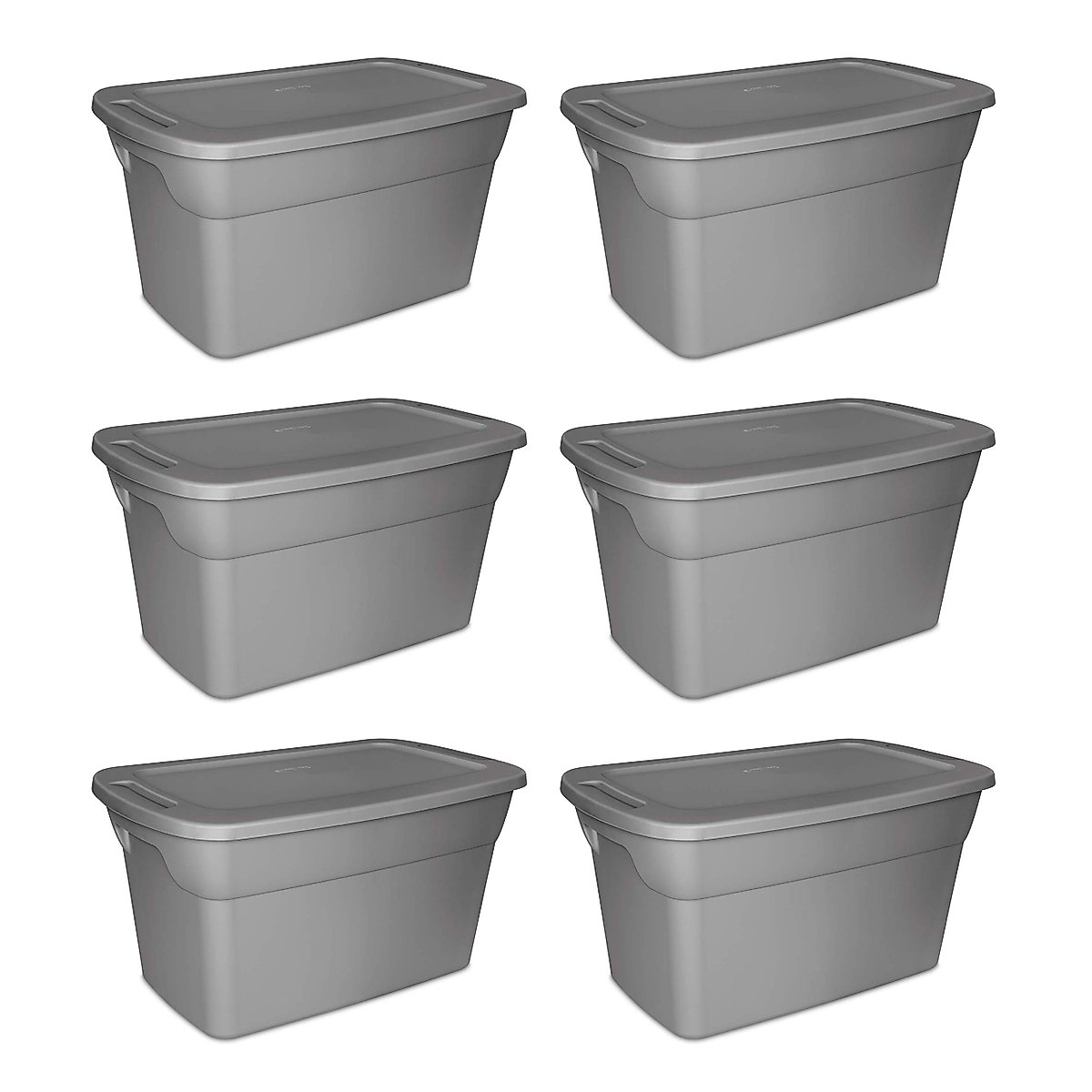 Sterilite 30-gallon (120-quart) Storage Box, Set of 6. This Pack of Spacious Gray Lidded Bins Will Help You Declutter Your Home and Office Space Efficiently and Easily.